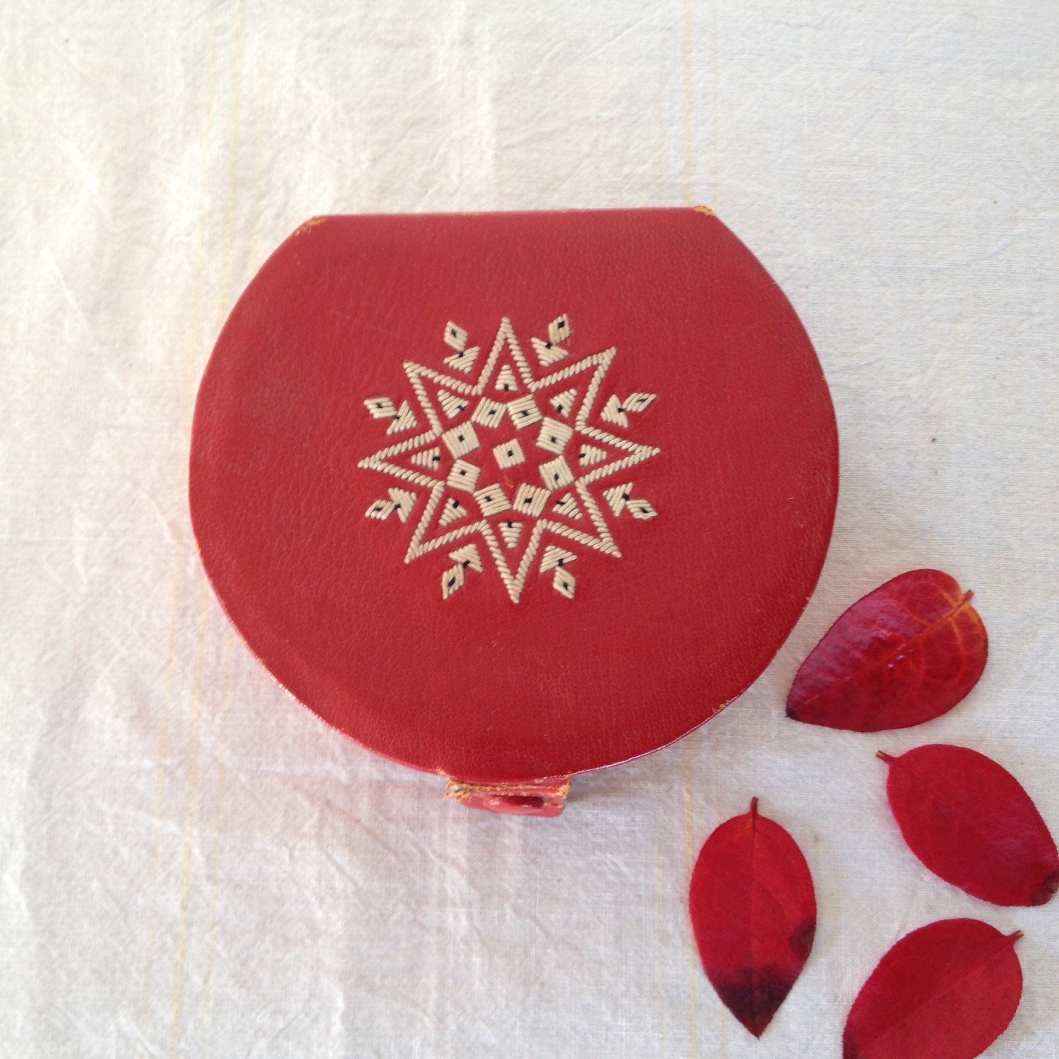 Vintage Leather Box, Beautifully Hand Stitched Box in Red Leather ...