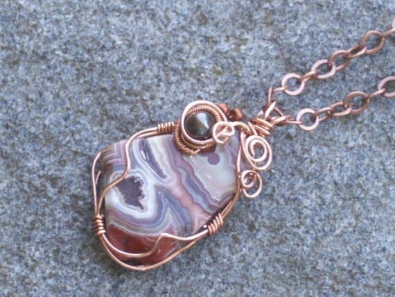 Agate copper wire wrapped pendant freshwater pearl