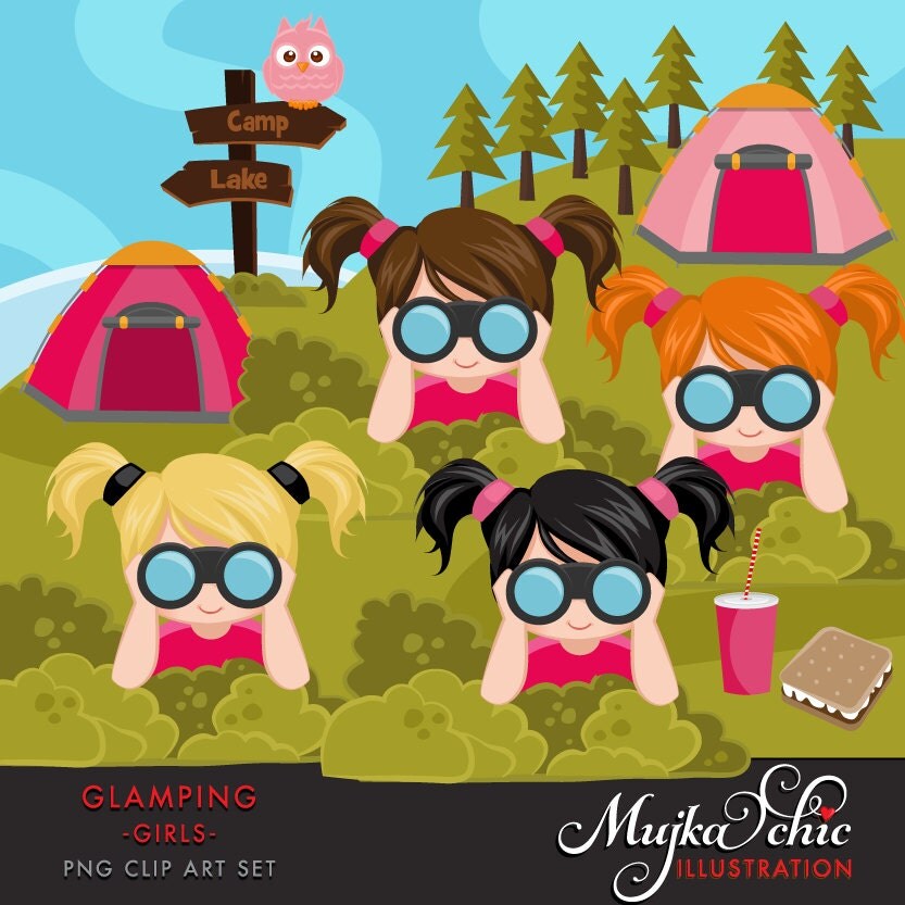Glamping Clipart for Girls. Campground tents camp fire