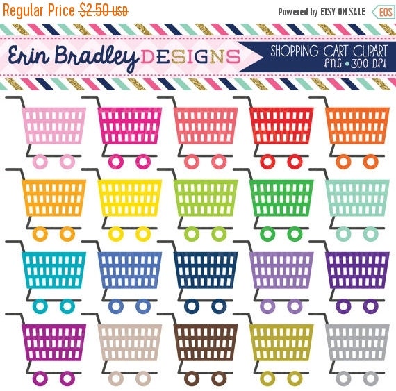 SALE Shopping Cart Clipart Grocery Shopping by ErinBradleyDesigns