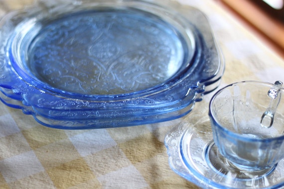 Vintage Blue Depression Glass Recollection Dinner