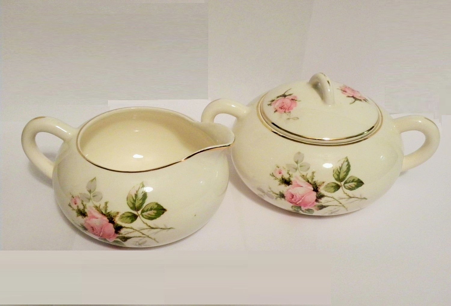 Vintage Sugar and Creamer Bowl Set Floral Sugar Bowl and