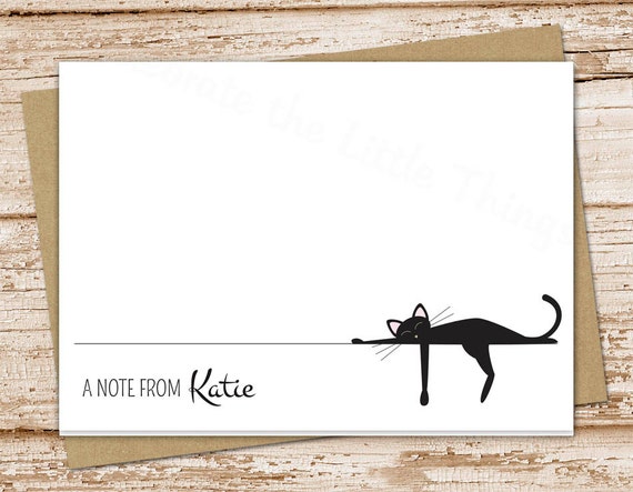 personalized black cat note cards . cat stationery