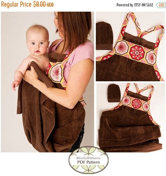 25% OFF SALE Baby Bath Apron Towel and Mitt by BLISSFULpatterns
