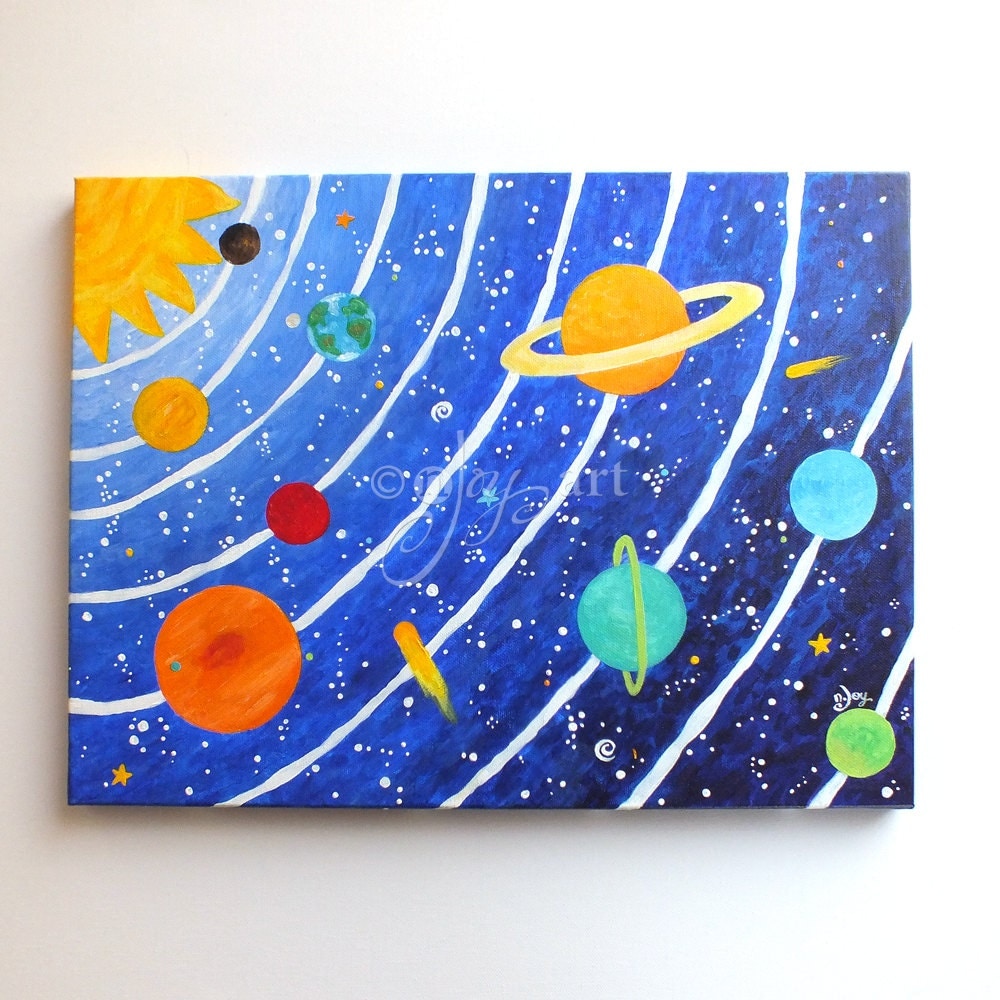 CUSTOM art Solar System 16x12 acrylic canvas painting space