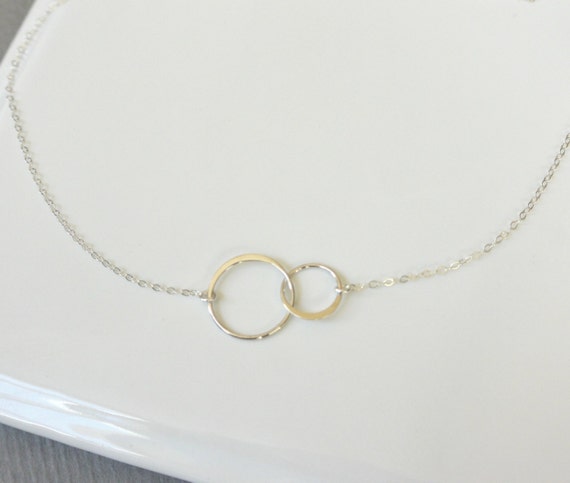 Interlocking Circles Necklace Sterling Silver Two Connected