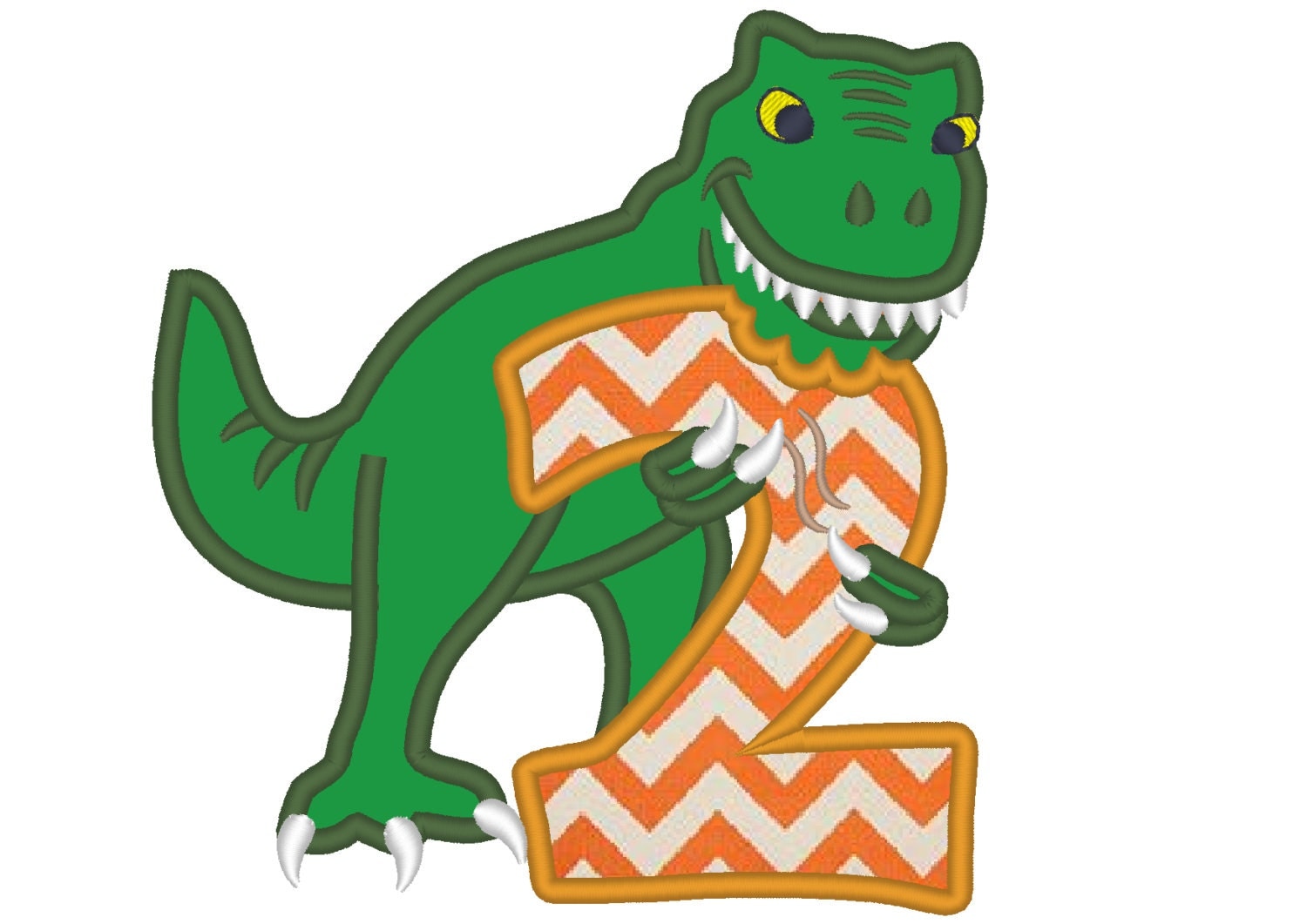 T-rex dinosaur Birthday number TWO 2 machine embroidery