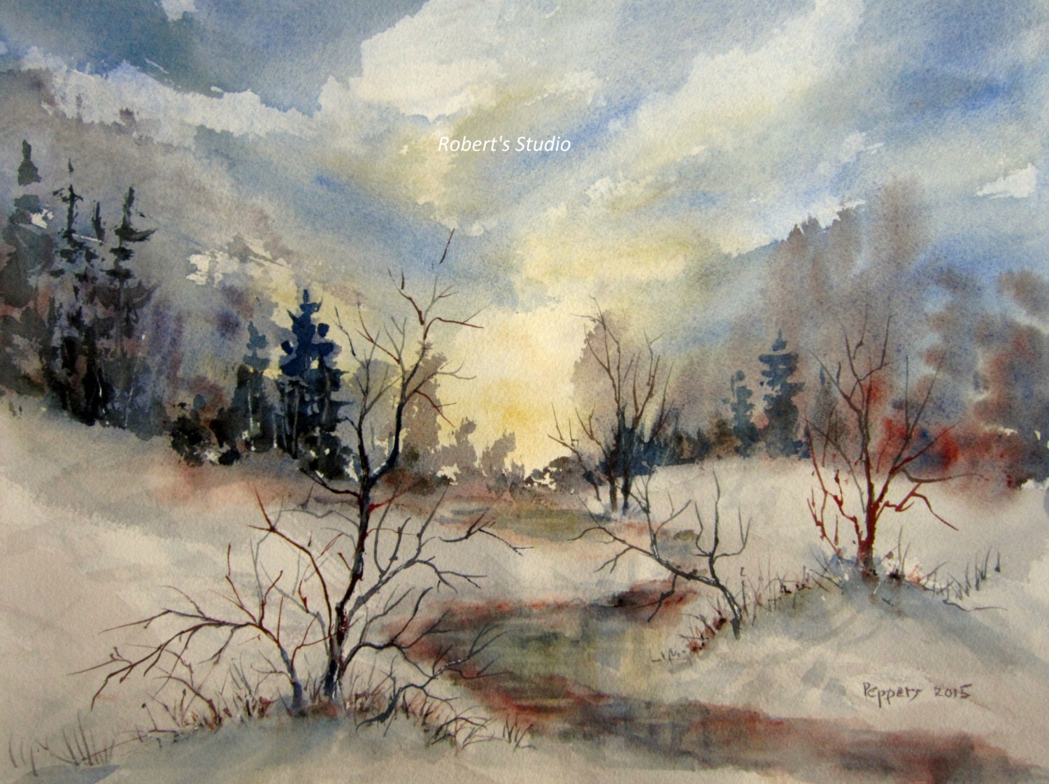 Winter Landscape Archival Print watercolor painting