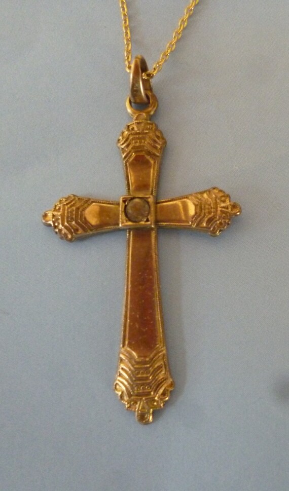 Antique Gold Art Deco Cross French Religious Pendant