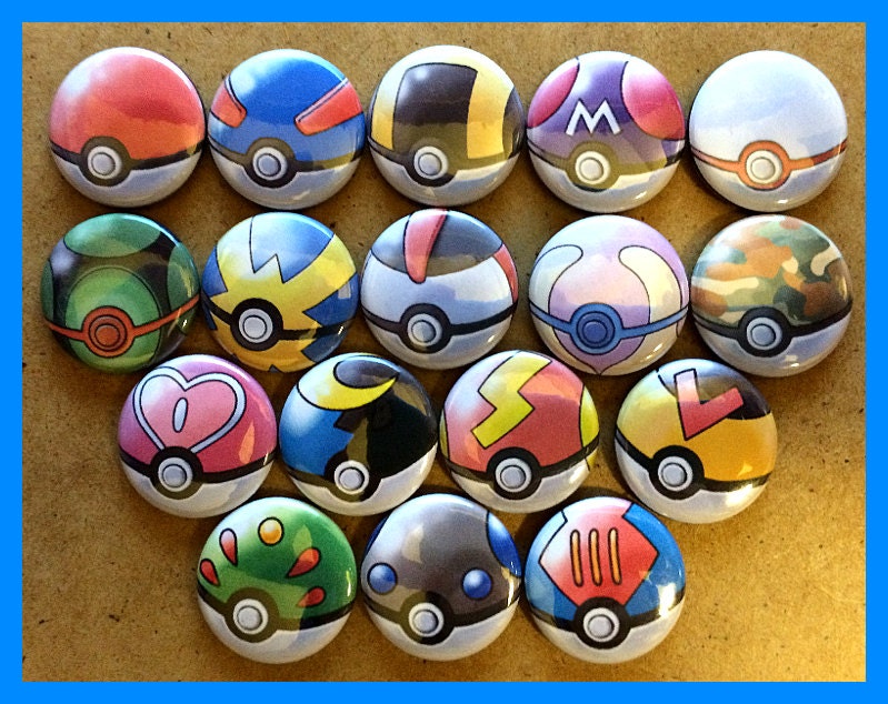 Pokemon Pokeballs Button Magnet Set