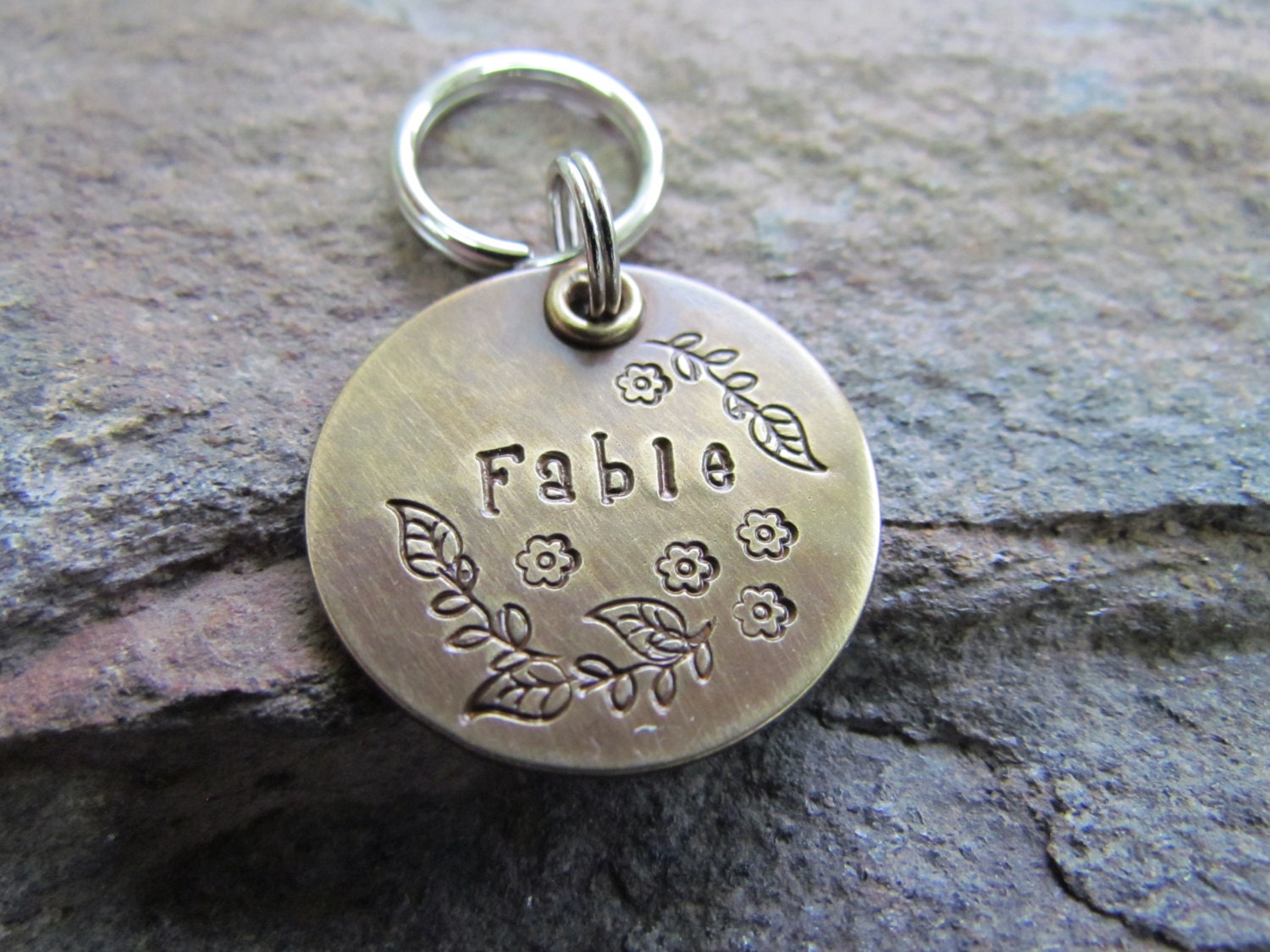 1 Solid brass Pet Tag Dog Tag Handstamped Pet ID tag