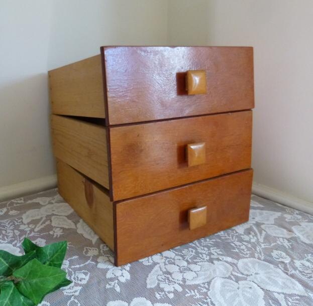 Three Salvaged Handmade Wooden Drawers With Square Knobs – Haute Juice