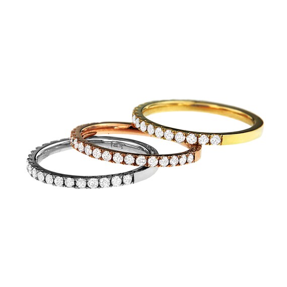 Tri-Color Diamond Stackable Ring Set in 14K Gold