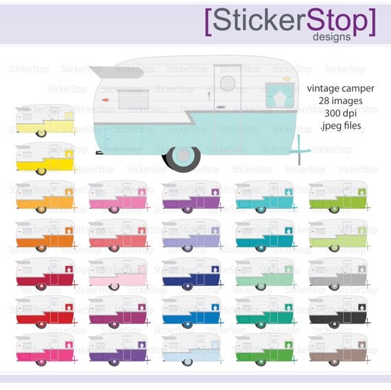 Vintage Camper Digital Clipart Instant download by StickerStop