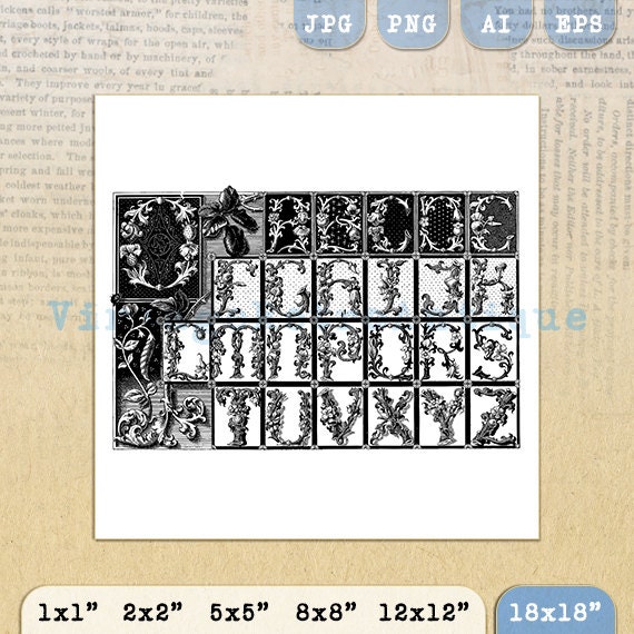 Printable Graphic Antique Floral Alphabet by VintageRetroAntique