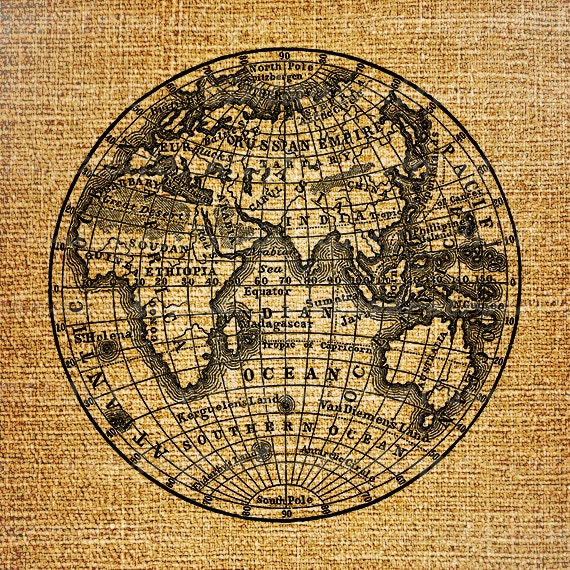 Digital Printable Antique Earth Globe Map by VintageRetroAntique