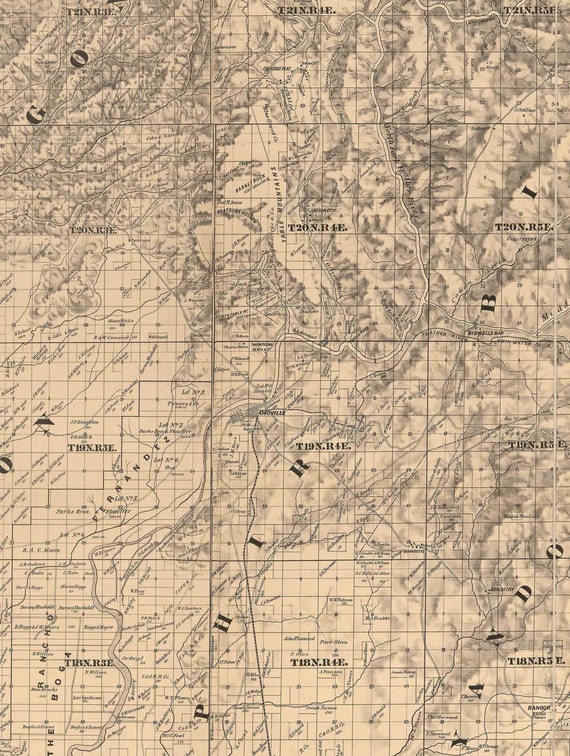 Butte County California 1877 Old Wall Map Reprint with
