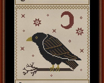 Raven cross stitch | Etsy