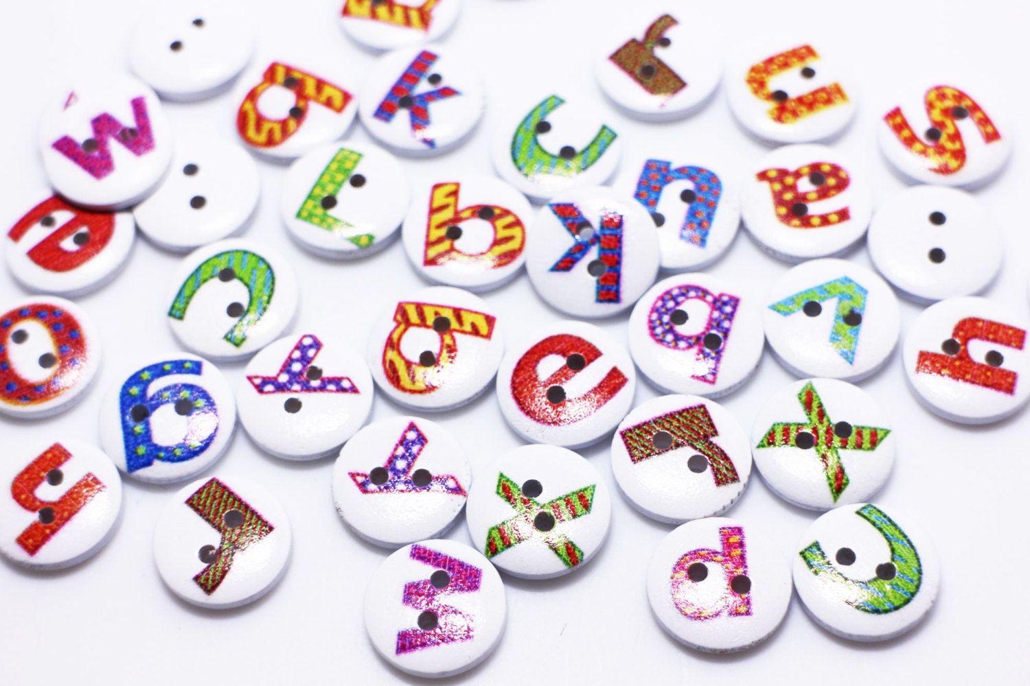 Alphabet Wooden Button White Button Letters Button Children