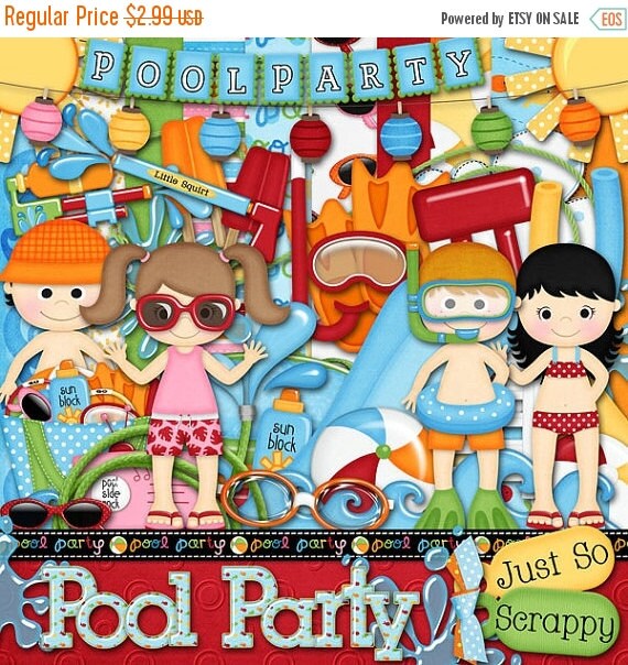 On Sale 50% Off Pool Party Digital Scrapbook by JssScrapBoutique