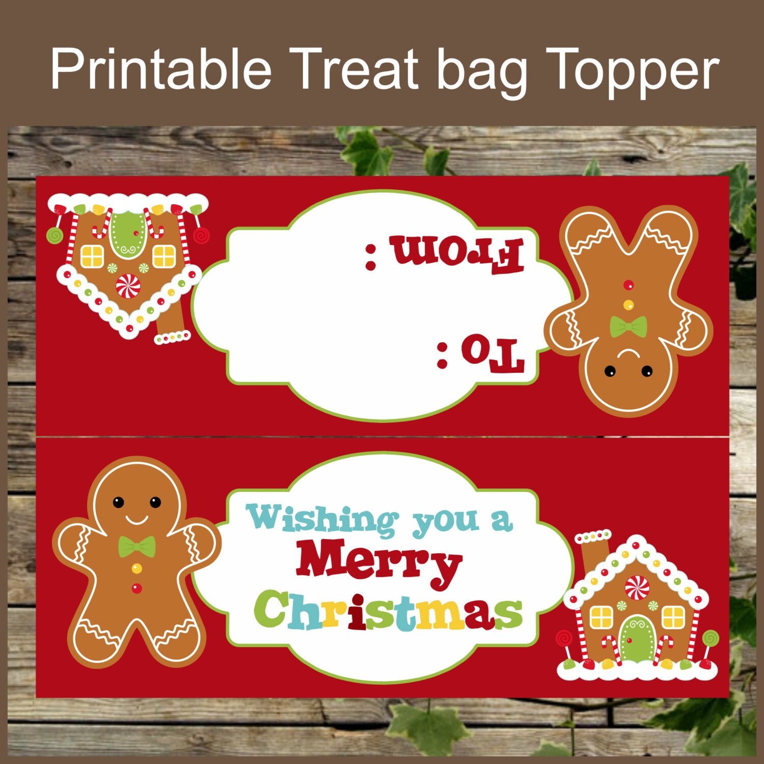 Gingerbread Man Christmas Treat Bag Topper Christmas Candy