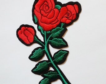 2 Red Rose Appliques Embroidery Flower Patches Costume by 8Store