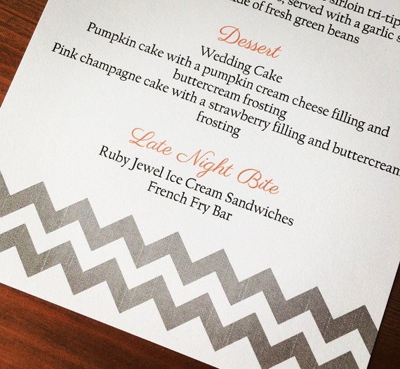 Chevron Wedding Reception Dinner Menu by papersAndplenty on Etsy