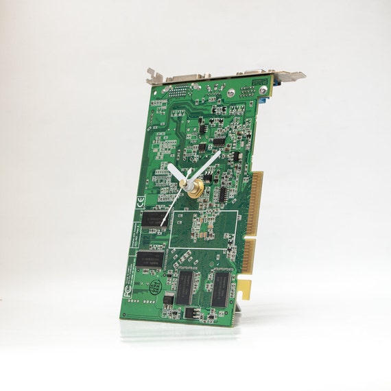 Green Desk Clock Circuit board Clock Recycled Computer Parts