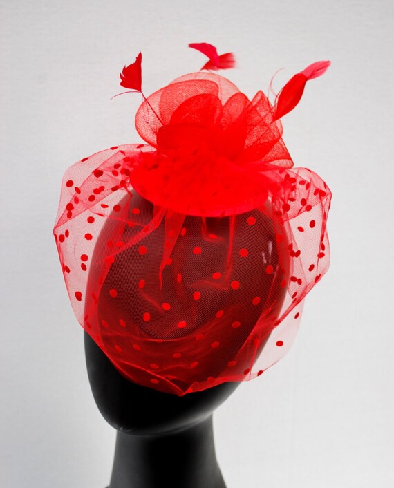 Red Fascinator Tea Party Hat Bridal wedding hat by QueenSugarBee
