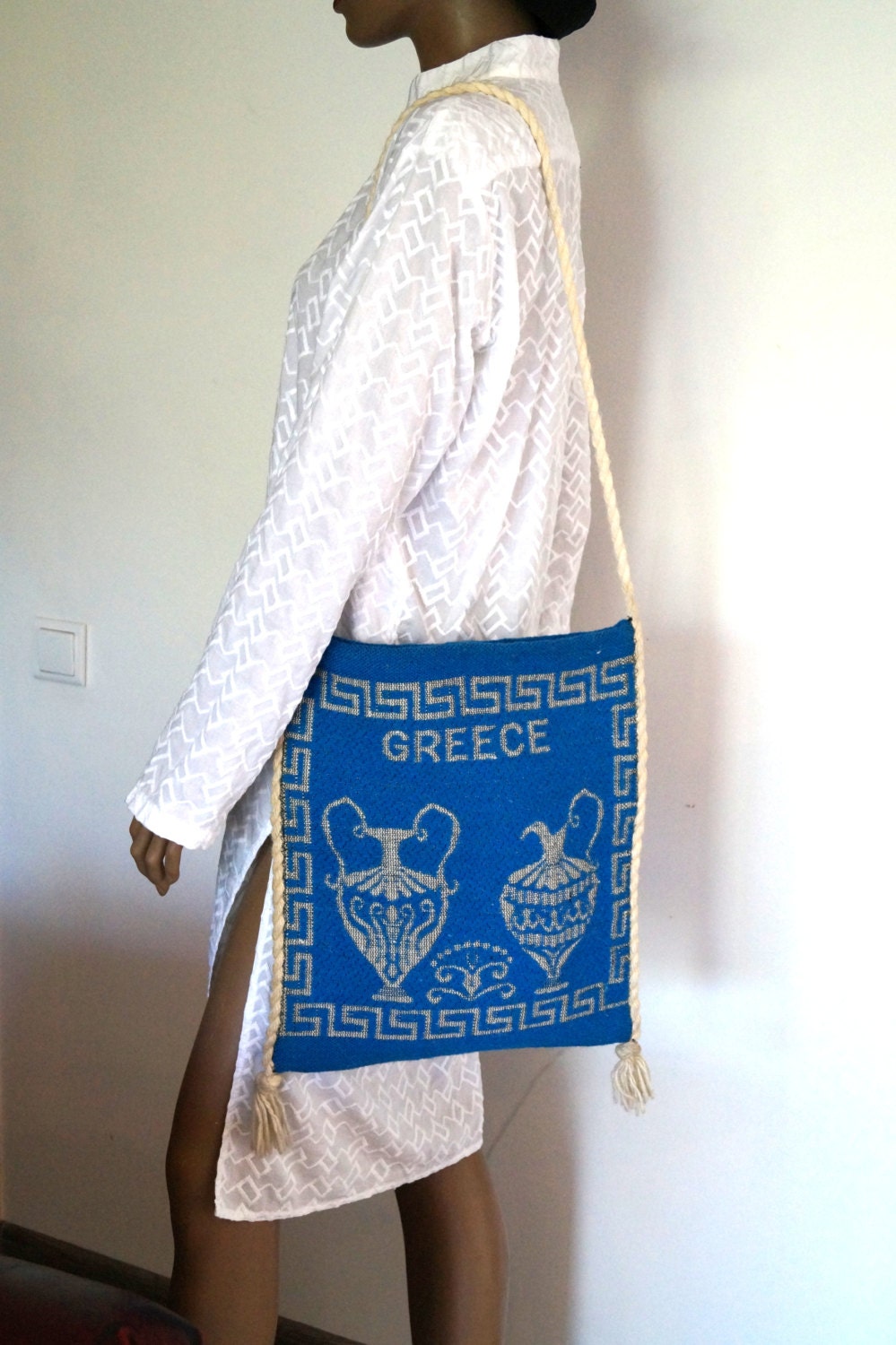 Greek bag Greece Ethnic Woven Tapestry Bag Vintage 60s Greek