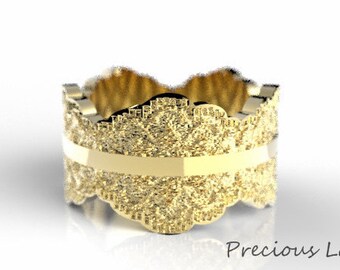 Classic Gold Ring with Lace Texture by PreciousLaceJewelry on Etsy