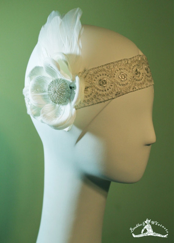 1920s Style White / Cream Colored Headband - Vintage Inspired - Flapper ...
