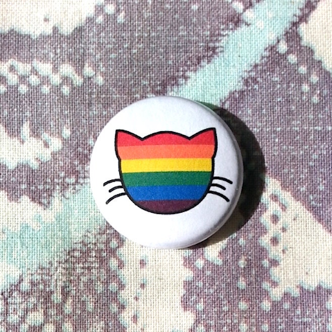 Rainbow Lgbt Flag Cat Pinback Button Or Magnet By Jaxxisbuttons