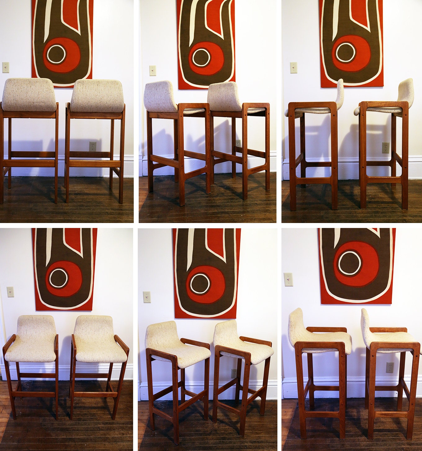 Set 4 four Scandinavian MCM Modern TEAK Danish Bar stools chairs mid ...