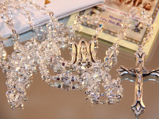 Catholic Swarovski Clear Crystal Rosary Beads