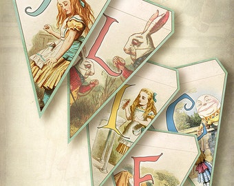 ALiCe in WoNDeRLaND BaNNeR FLaGS BuNTING printable digital