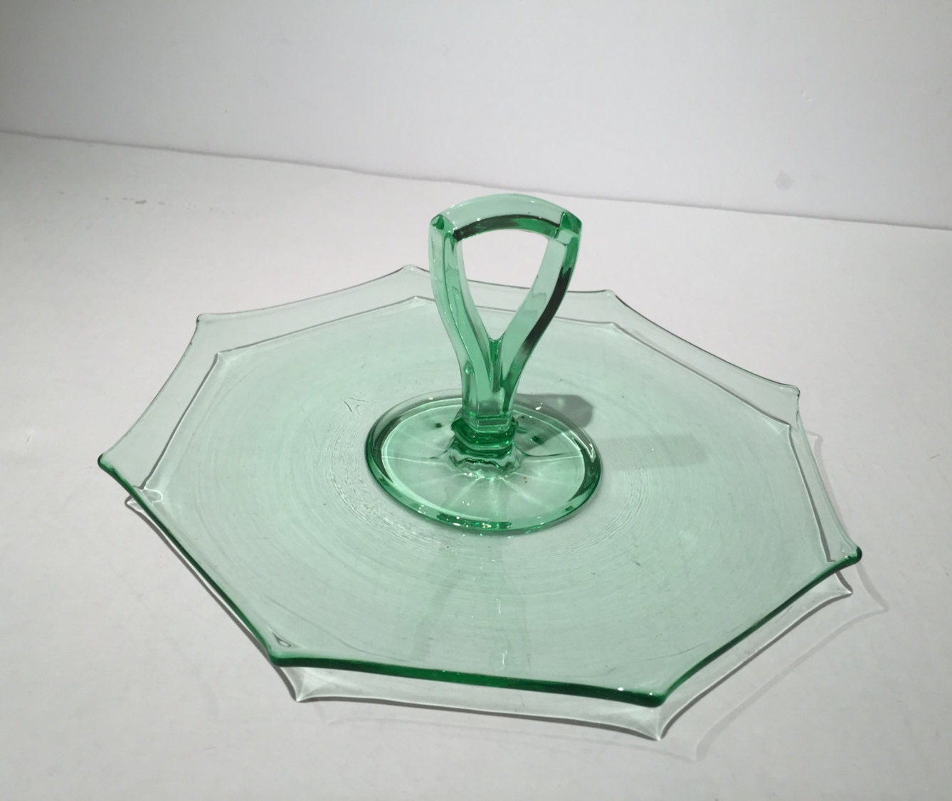 Vintage Green Depression Glass Octagon Tray with Center Handle Tray ...