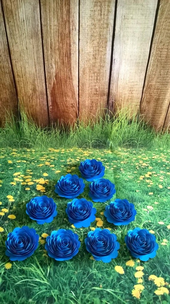 big bright blue paper flowers set of 10 Large 3 roses