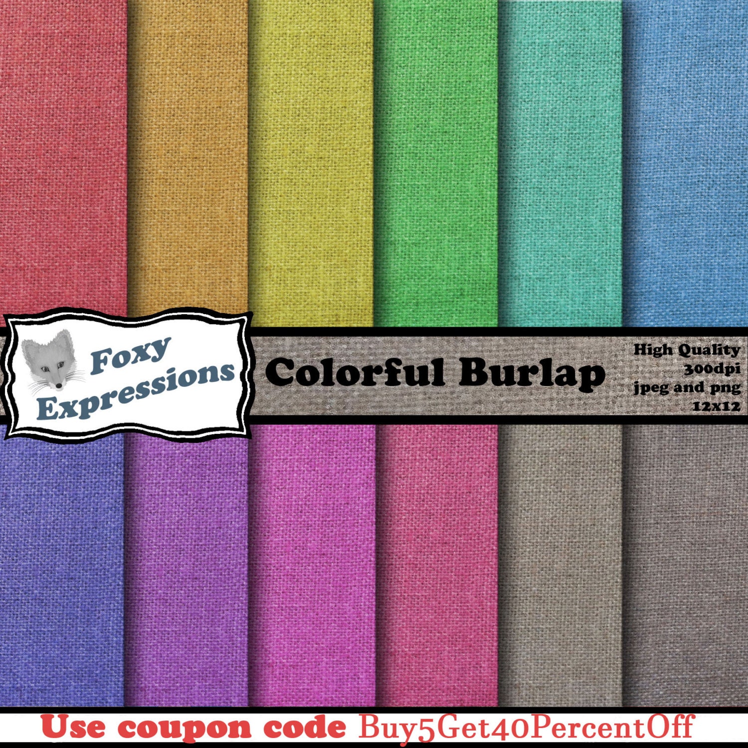 Colorful Burlap Digital Paper Pack comes by FoxyExpressions