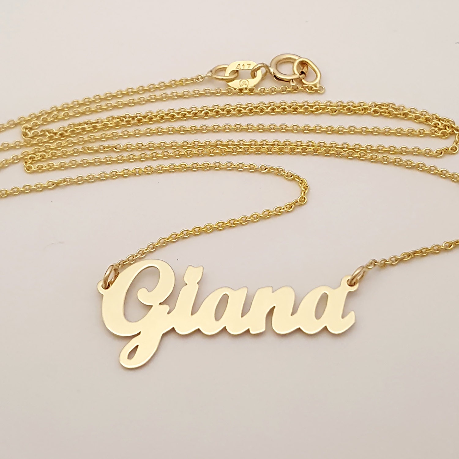 Dainty Script Name Necklace Solid Gold 1 Inch Personalized