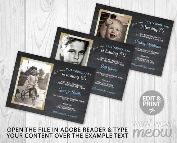 Photo Birthday Invitation Gold Frame Party Invite INSTANT