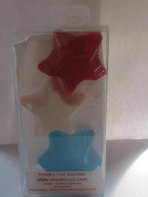 Star shaped soap 3 bars red white and blue by CandlesSoapAndMore