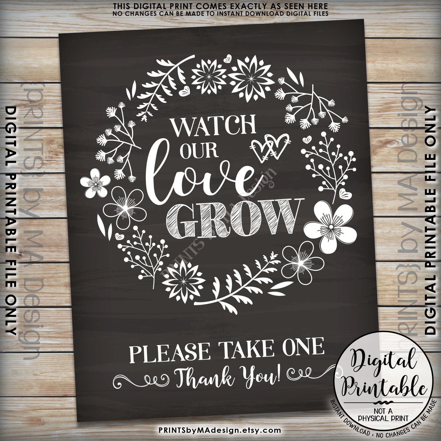 Watch Love Grow Sign, Watch Our Love Grow Wedding Favors, Plant Seeds ...