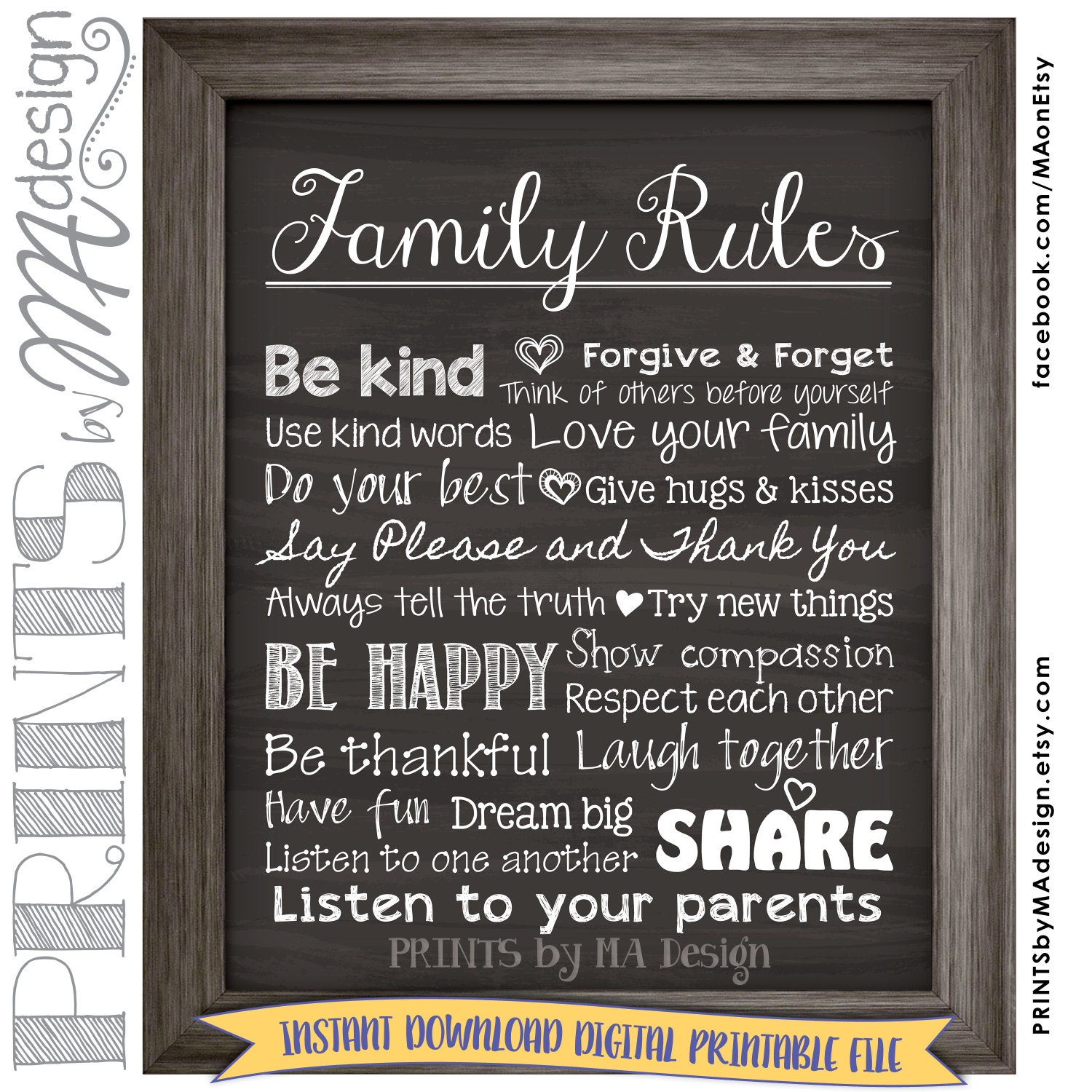 Family Rules Printable Chalkboard Sign, Follow the Rules, Family Sign ...