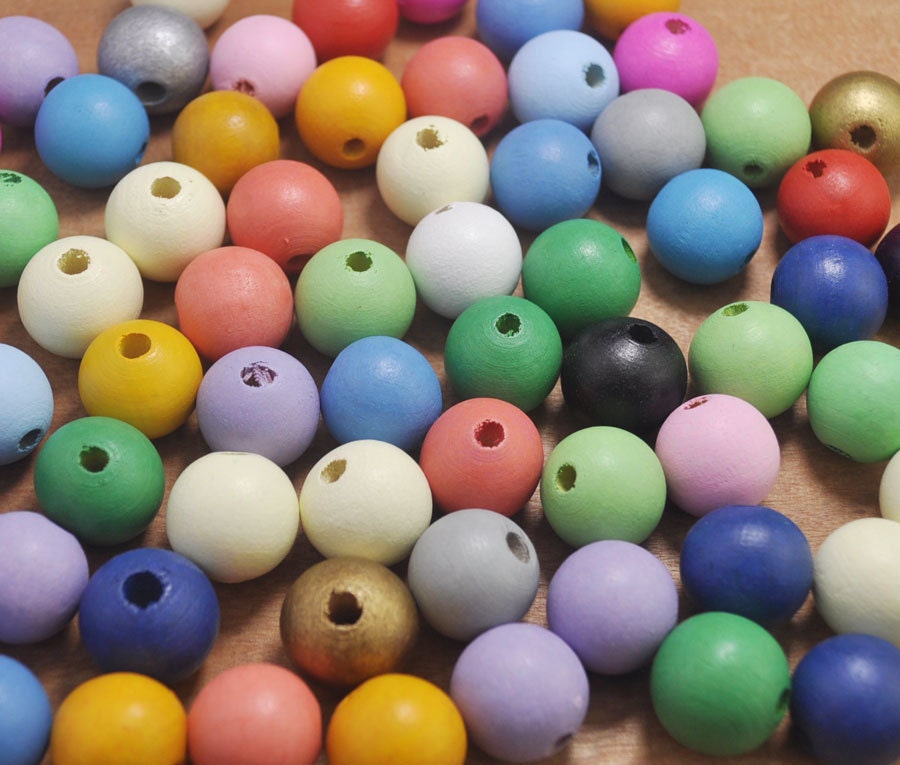 50pcs Painted Wood Beads20mm Round Ball BeadNecklace Wooden