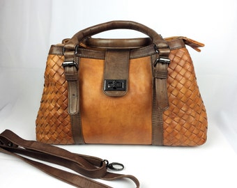 Items similar to Handcrafted Genuine Leather Side Bag, Crossbody, Woven ...