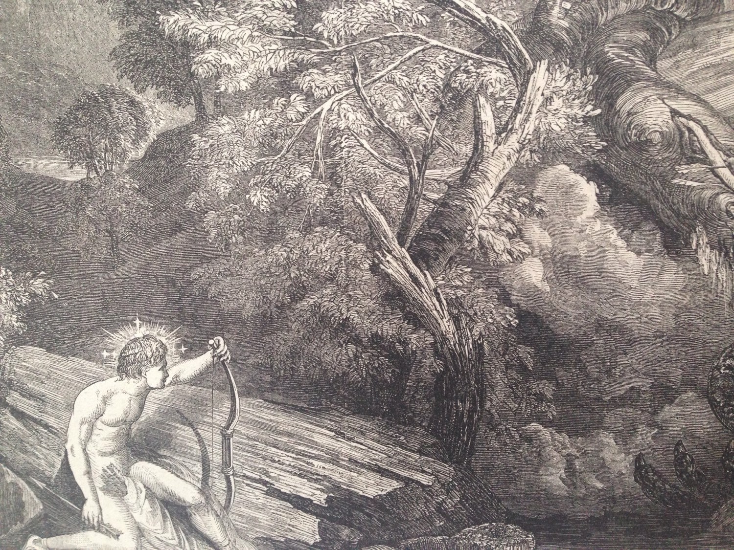 1858 Apollo slaying the Python, original antique print, engraving from ...