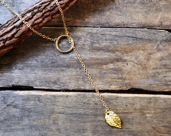 Gold lariat necklace | Etsy