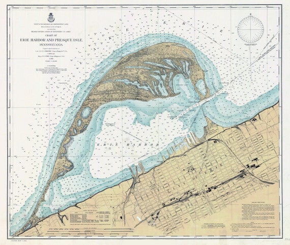 1901 Nautical Map of Erie Harbor and Presque Isle Erie County