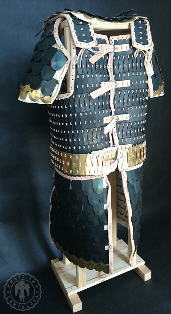 Long lamellar scale armor brass and black steel